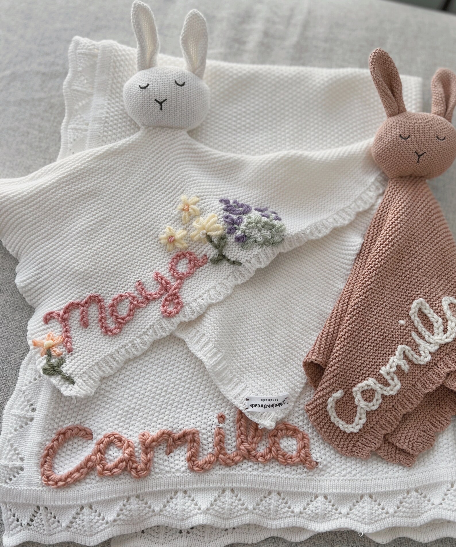 Personalized Hand-embroidered Baby Teddy Bear & Bunny Lovey Customized ...