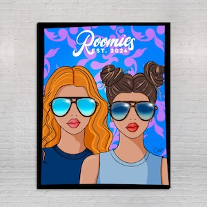 Custom Roommates, Sisters, or Girlfriends Portrait, Pop Girl Art, Dorm ...