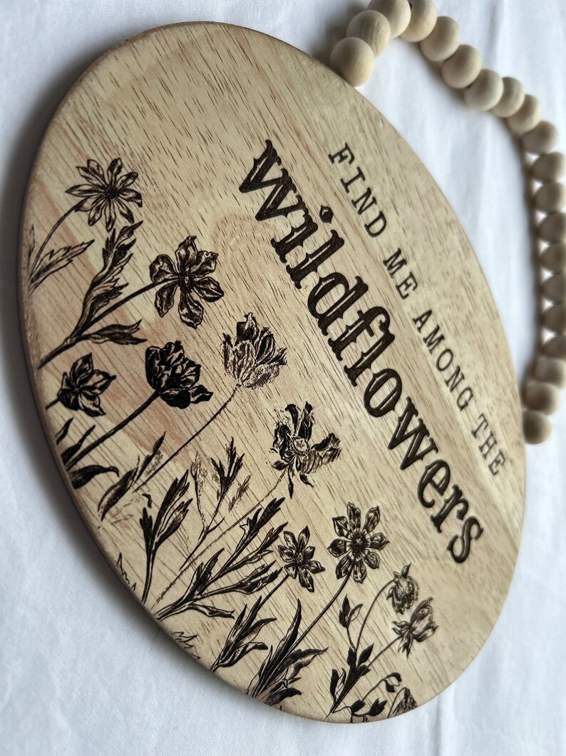 Wildflower Oval Beaded Wood Hanging Sign - Etsy