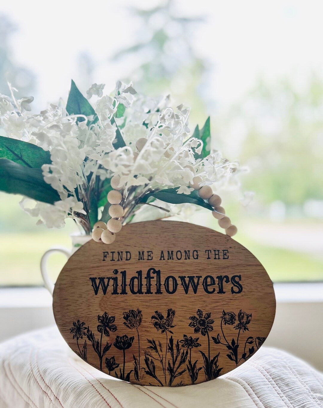 Wildflower Oval Beaded Wood Hanging Sign - Etsy