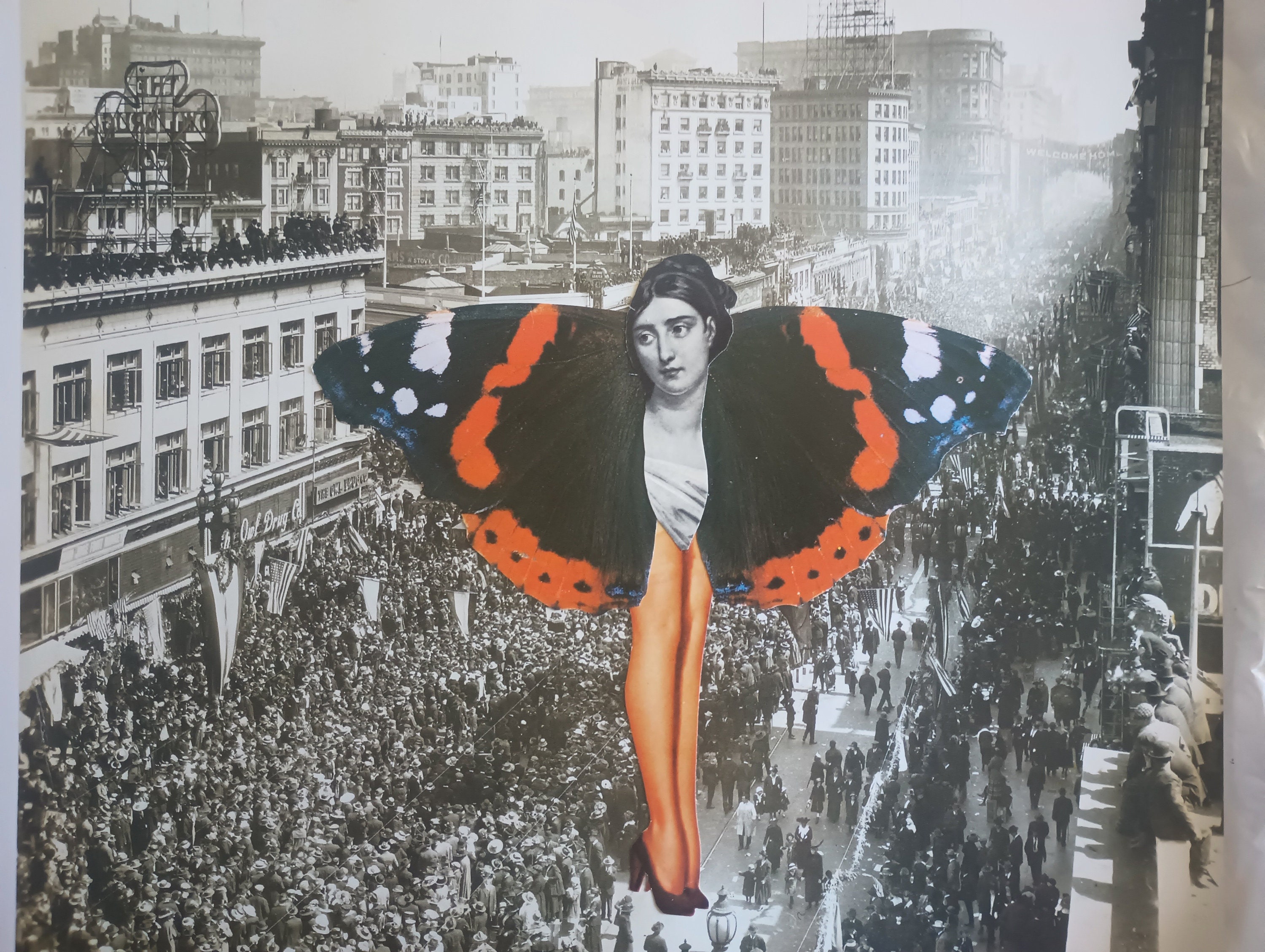 Surreal Butterfly Artwork Collage, Original Handmade Art Paper Collage ...