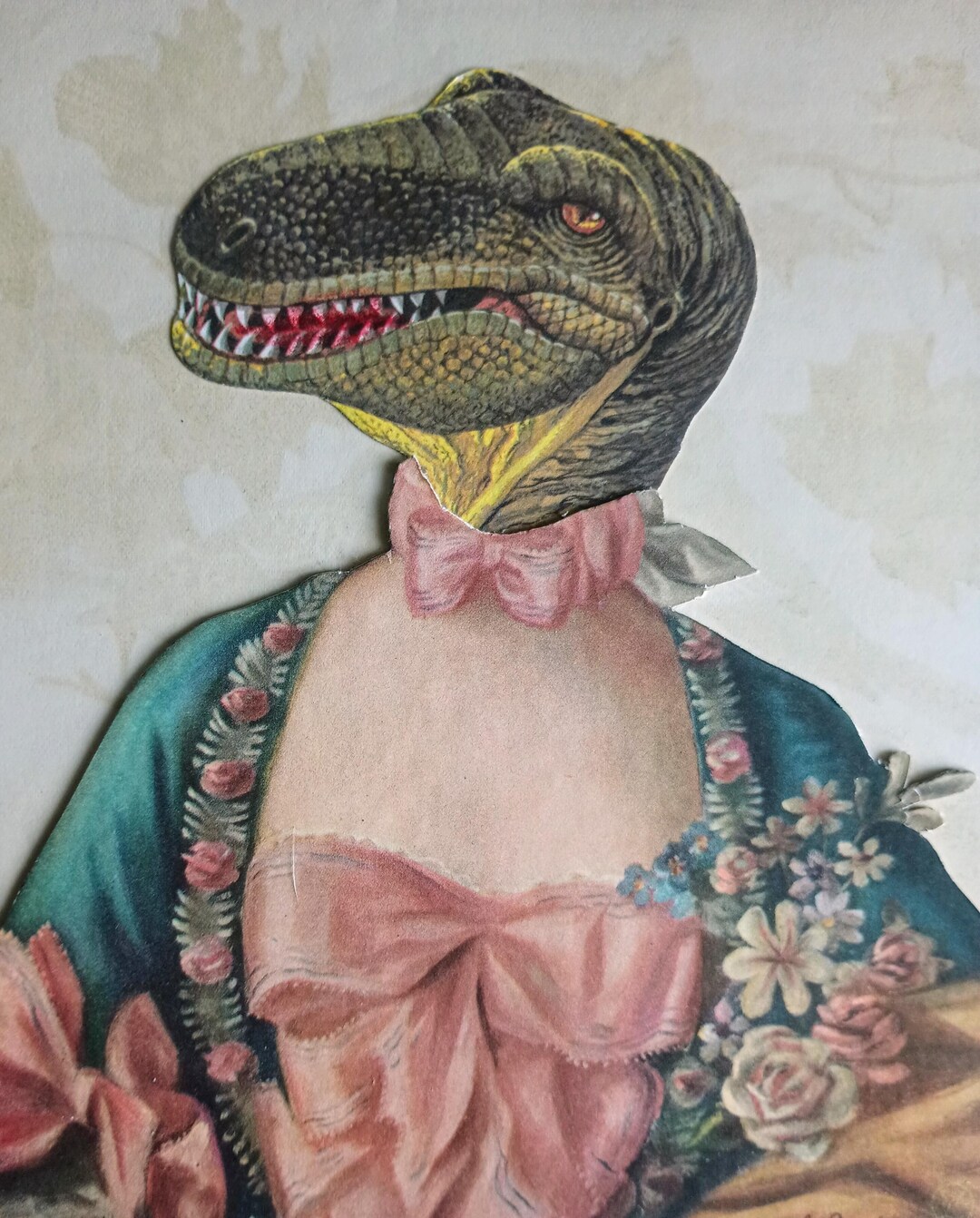 Vintage T-rex Portrait: Original Paper Collage, Renaissance Royal Art ...