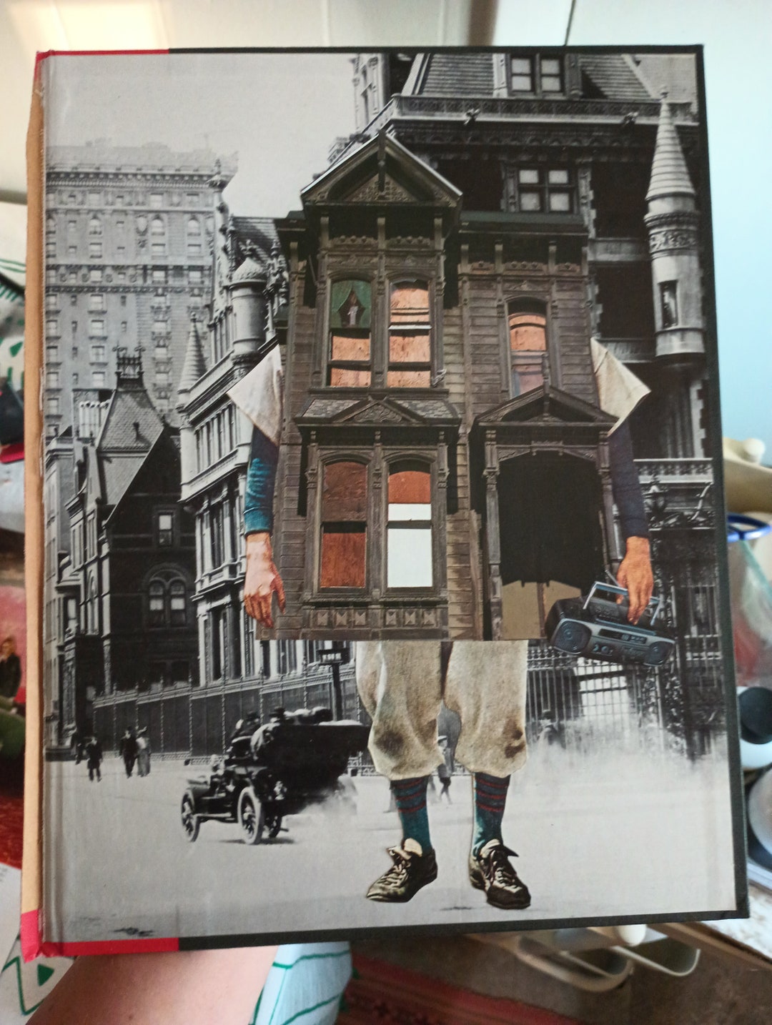 Surreal House With Legs, Paper Collage on Recycled Vintage Book Cover ...