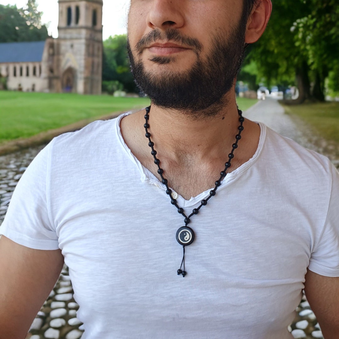 Mens Beaded Necklace, Surfer Talisman, Yin Yang Tai Chi, Skull, Music ...