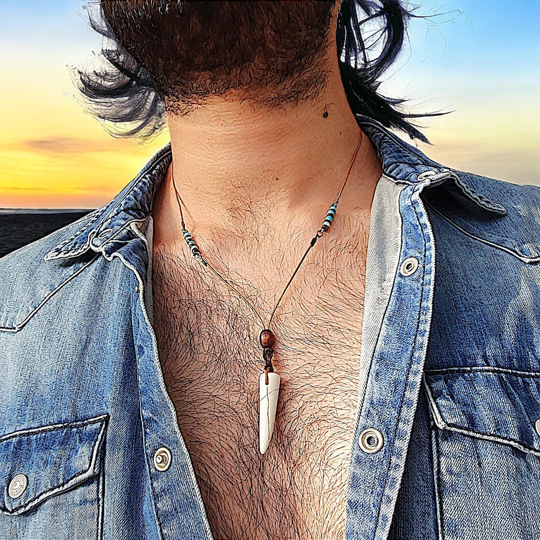 Boho Surfer Style Mens Necklace - Tribal Leather Necklace - Mens Hippie ...