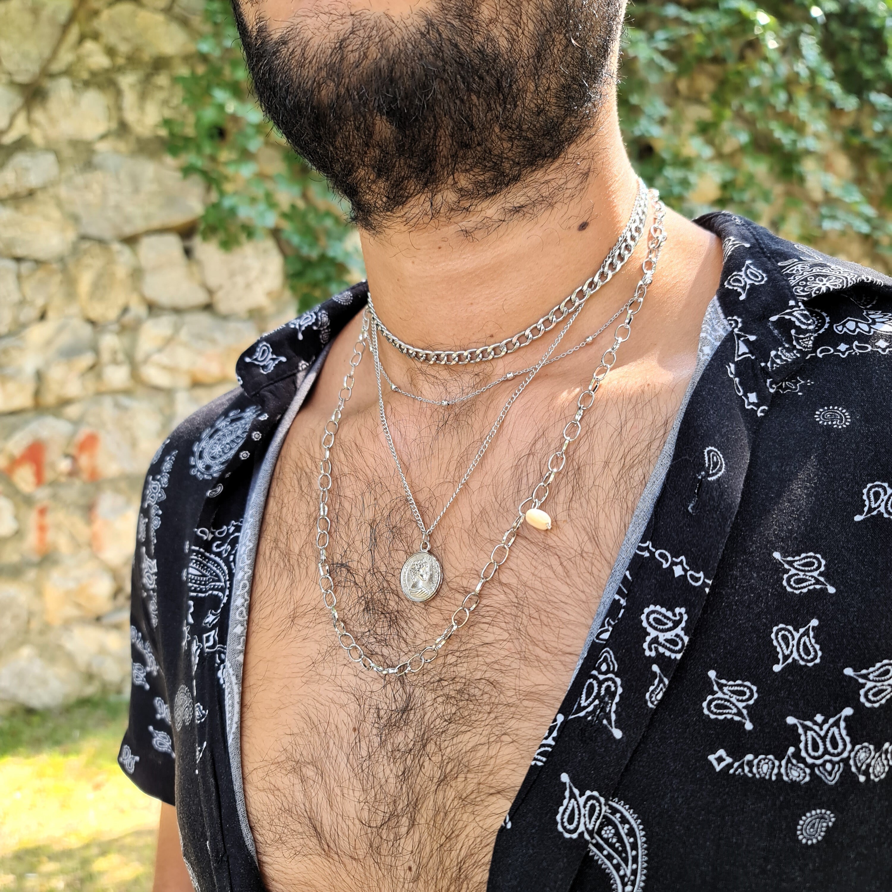 Mens Layered Necklace, Dos Pesos Coin Jewelry, Customizable Men Pendant ...