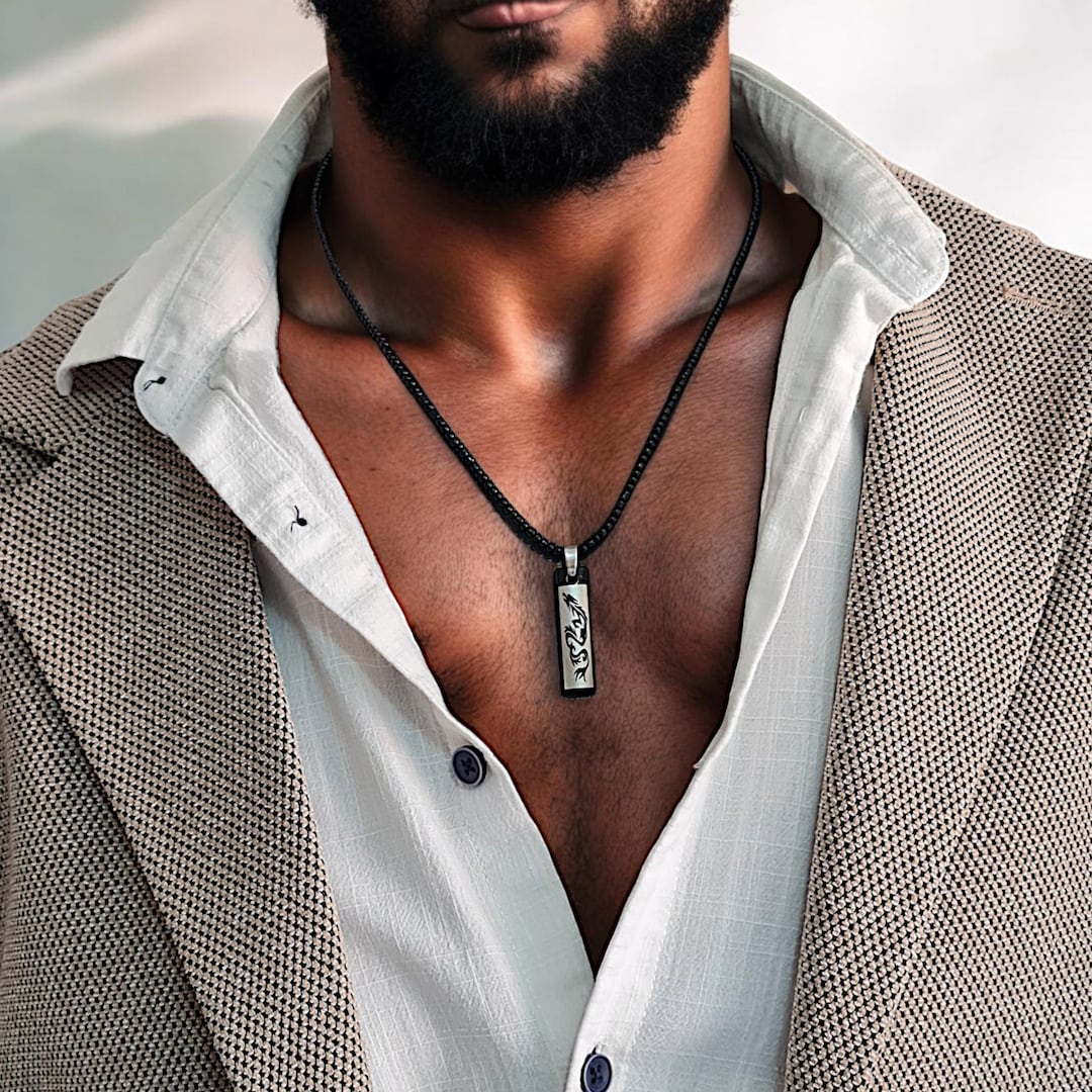 Black Dragon Motif Necklace, Minimalist Punk Style Jewelry, Mens Black ...
