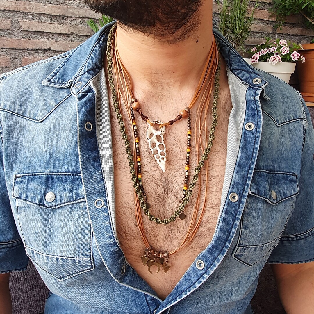 Multi-strand Layered Boho Hippie Men's Necklace, Tribal Statement ...