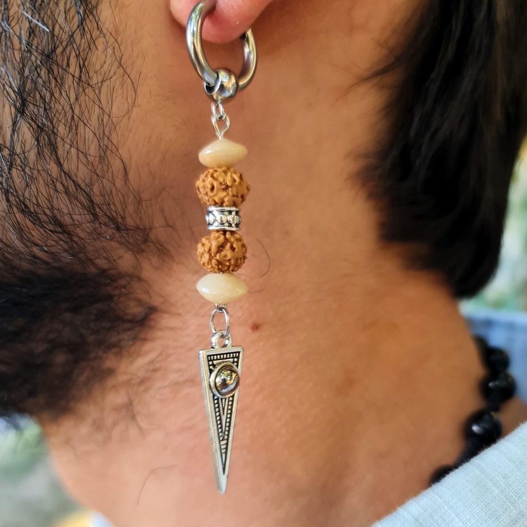 Rudraksha Seed Mens Earring, Spiritual Dangle Earrings for Meditation ...