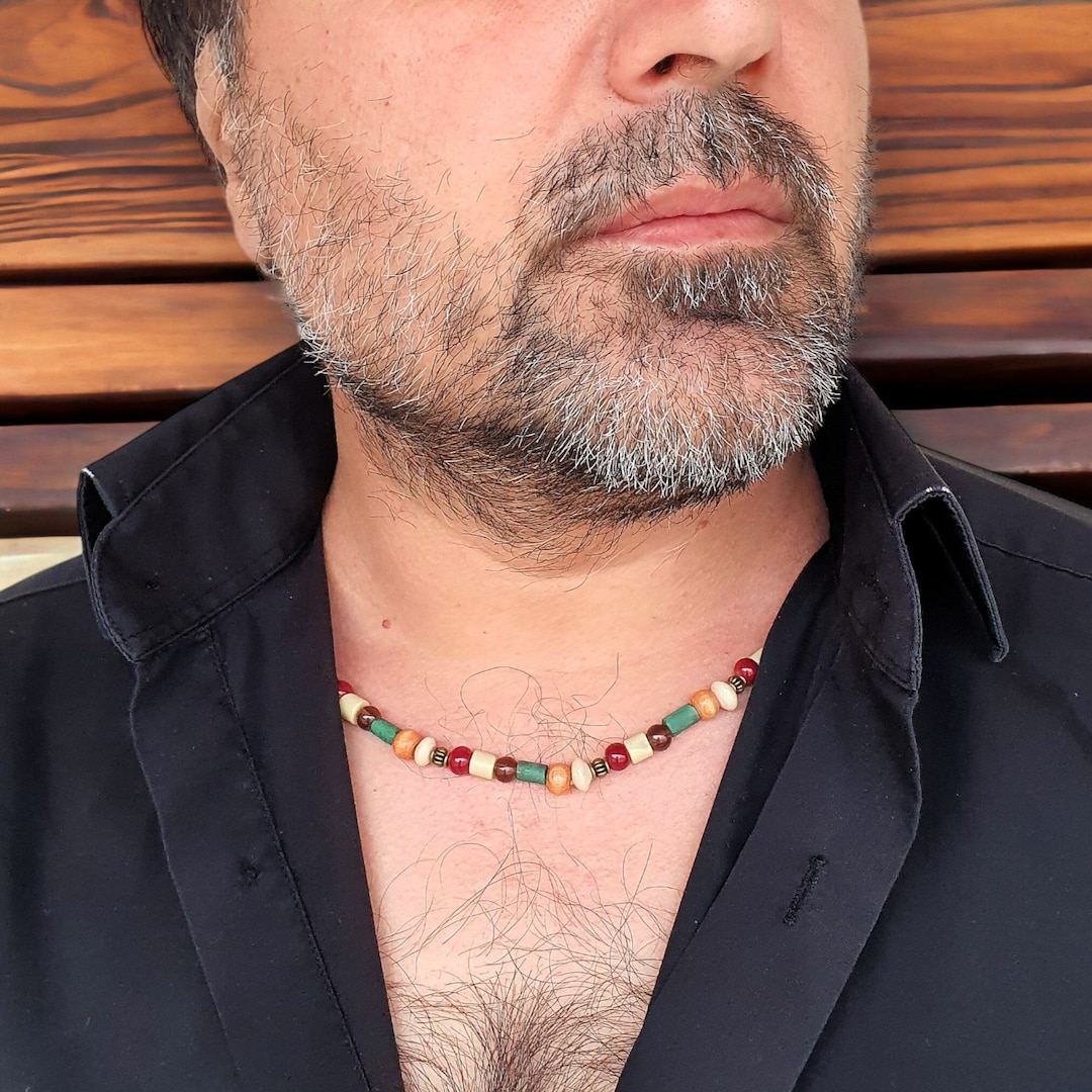 Mens Boho Surfer Choker, Colorful Gemstone Jewelry, Tribal Beaded ...