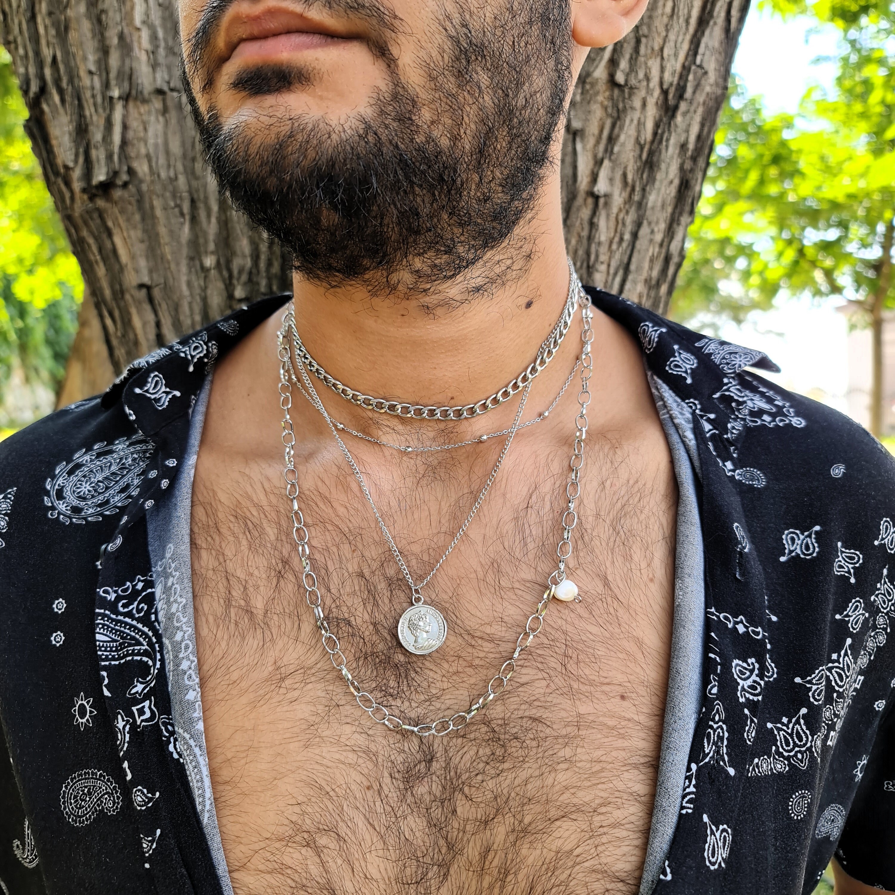 Mens Layered Necklace, Dos Pesos Coin Jewelry, Customizable Men Pendant ...