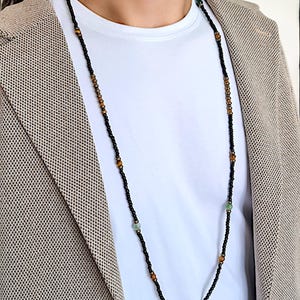 Elegant Layered Mens Natural Stone Necklace, Mens Long Necklace, Jade ...