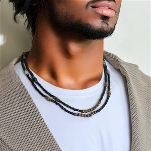 Elegant Layered Mens Natural Stone Necklace, Mens Long Necklace, Jade ...