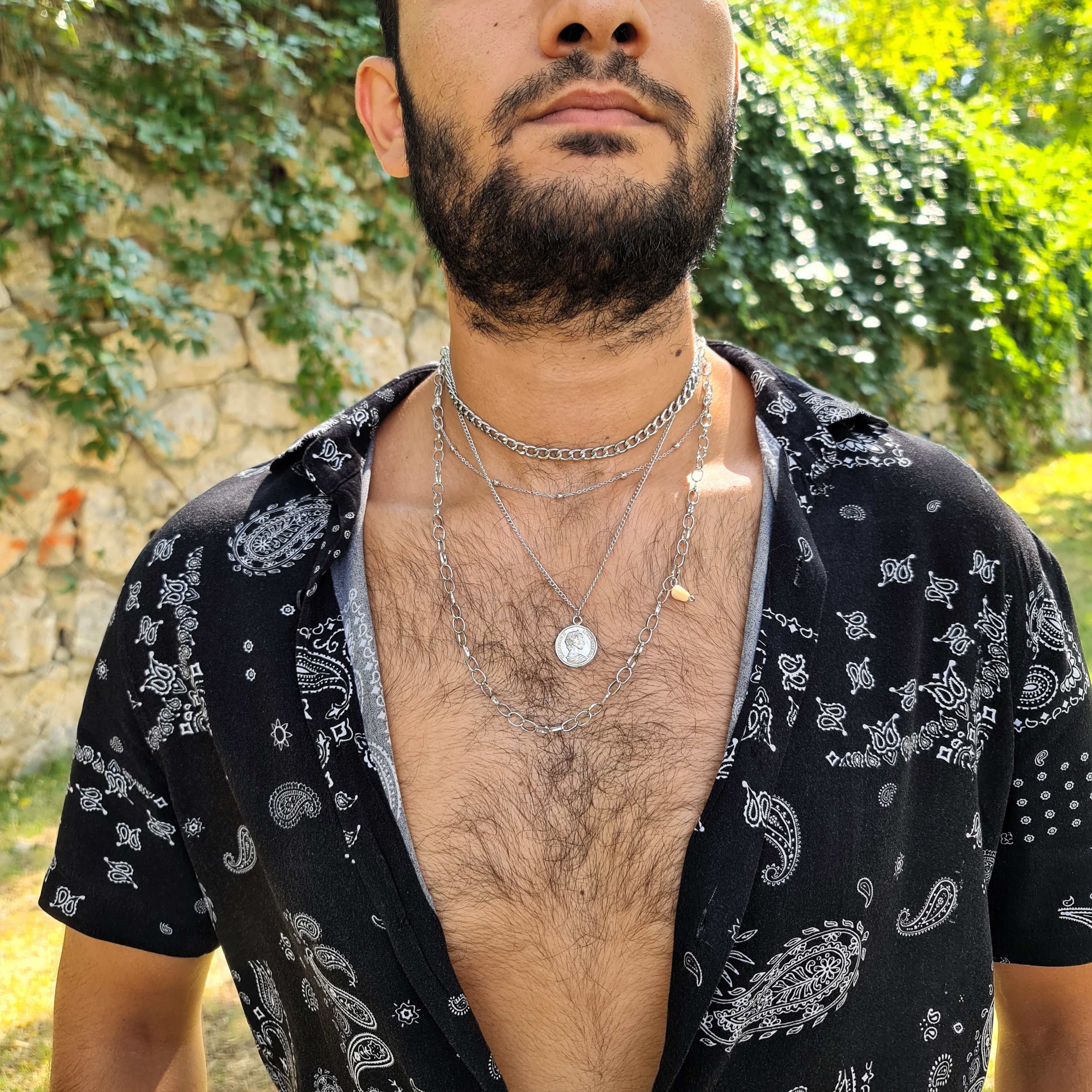 Mens Layered Necklace, Dos Pesos Coin Jewelry, Customizable Men Pendant ...