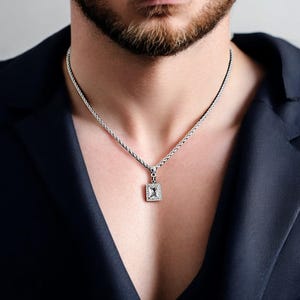 Mens Diamond Stone Elegant Necklace, Modern Silver Rope Chain ...