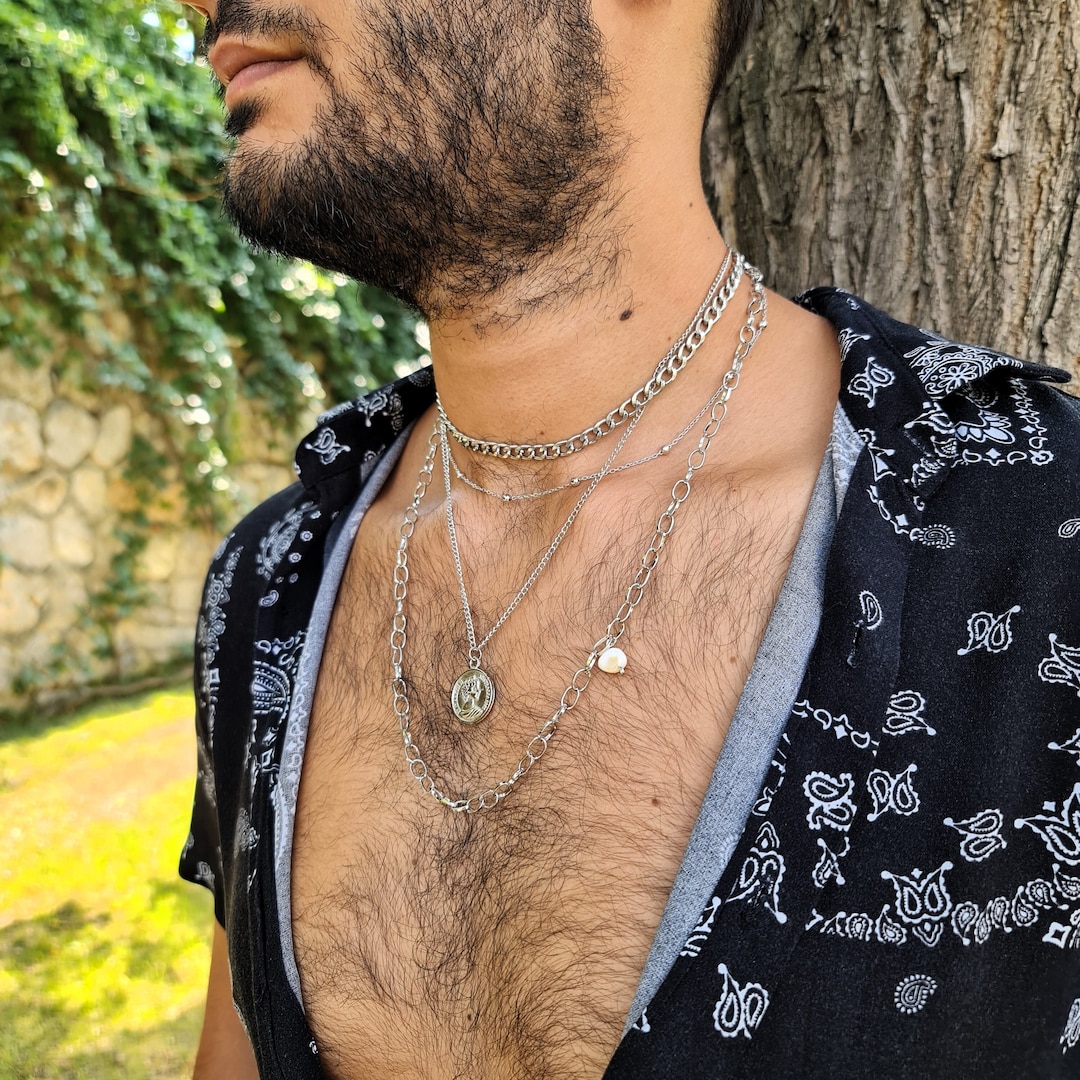 Mens Layered Necklace, Dos Pesos Coin Jewelry, Customizable Men Pendant ...