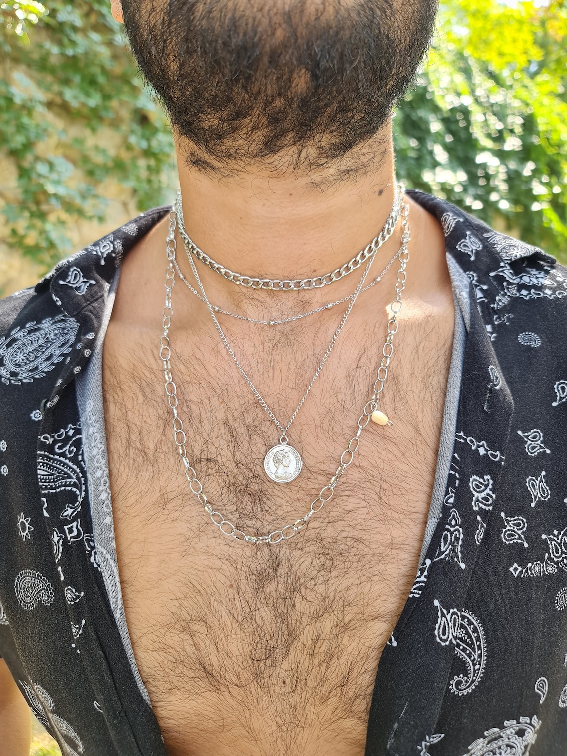 Mens Layered Necklace, Dos Pesos Coin Jewelry, Customizable Men Pendant ...