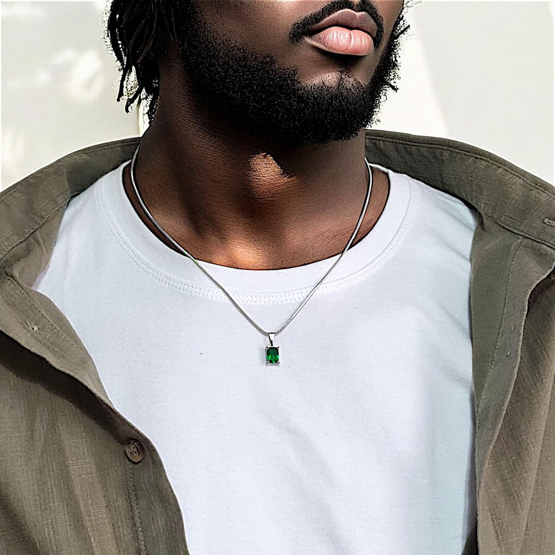 Elegant Mens Emerald Pendant Necklace - Minimalist Mens Crystal Chokers ...