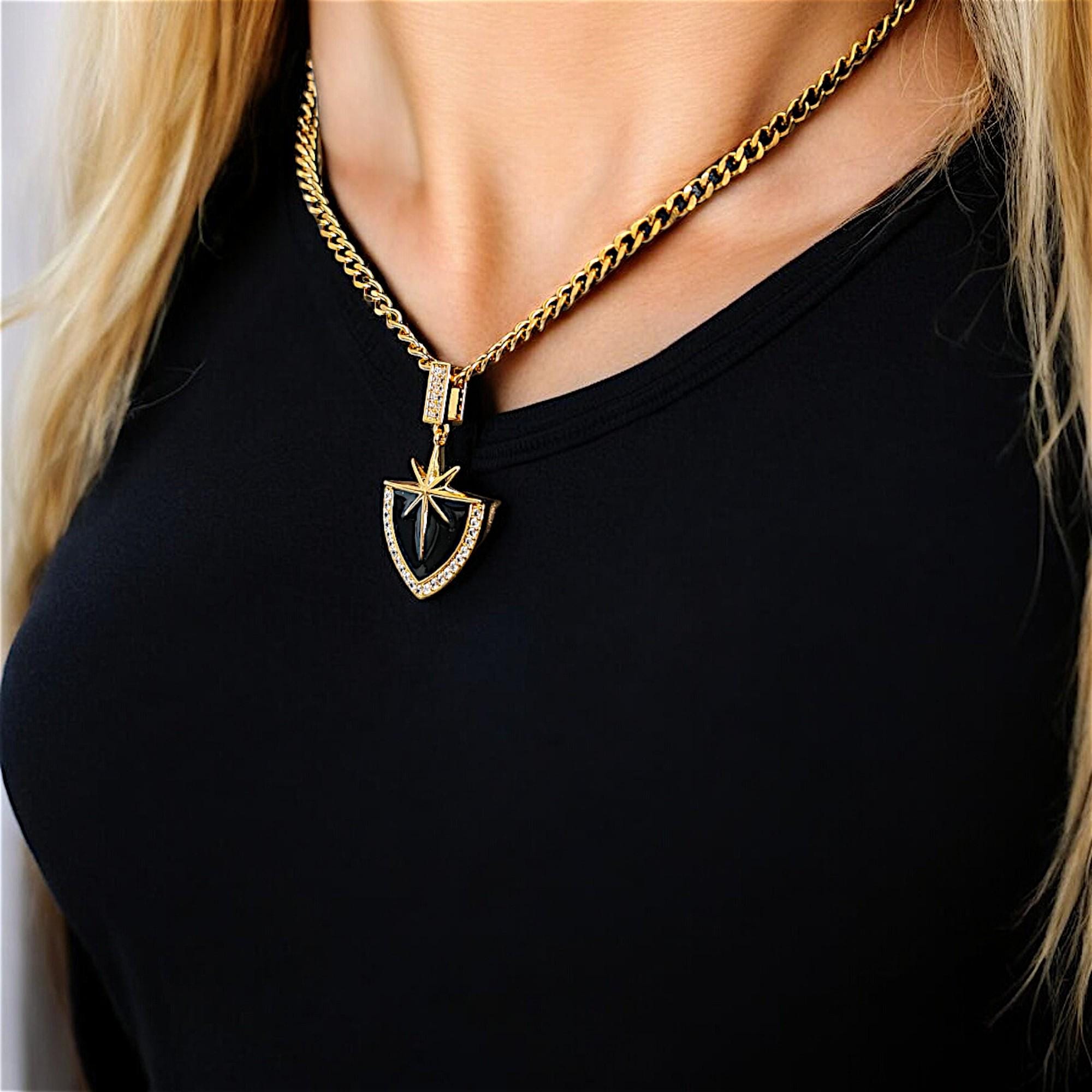 Gold Stainless Steel Knight Shield Necklace for Men Boho Star Medallion ...