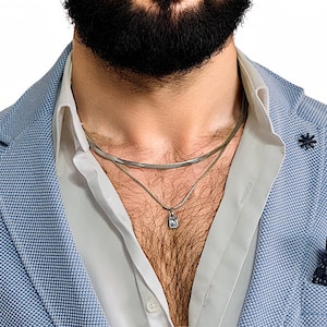 Mens Minimalist Crystal Necklace, Multi Layered Chain Jewelry, Custom ...