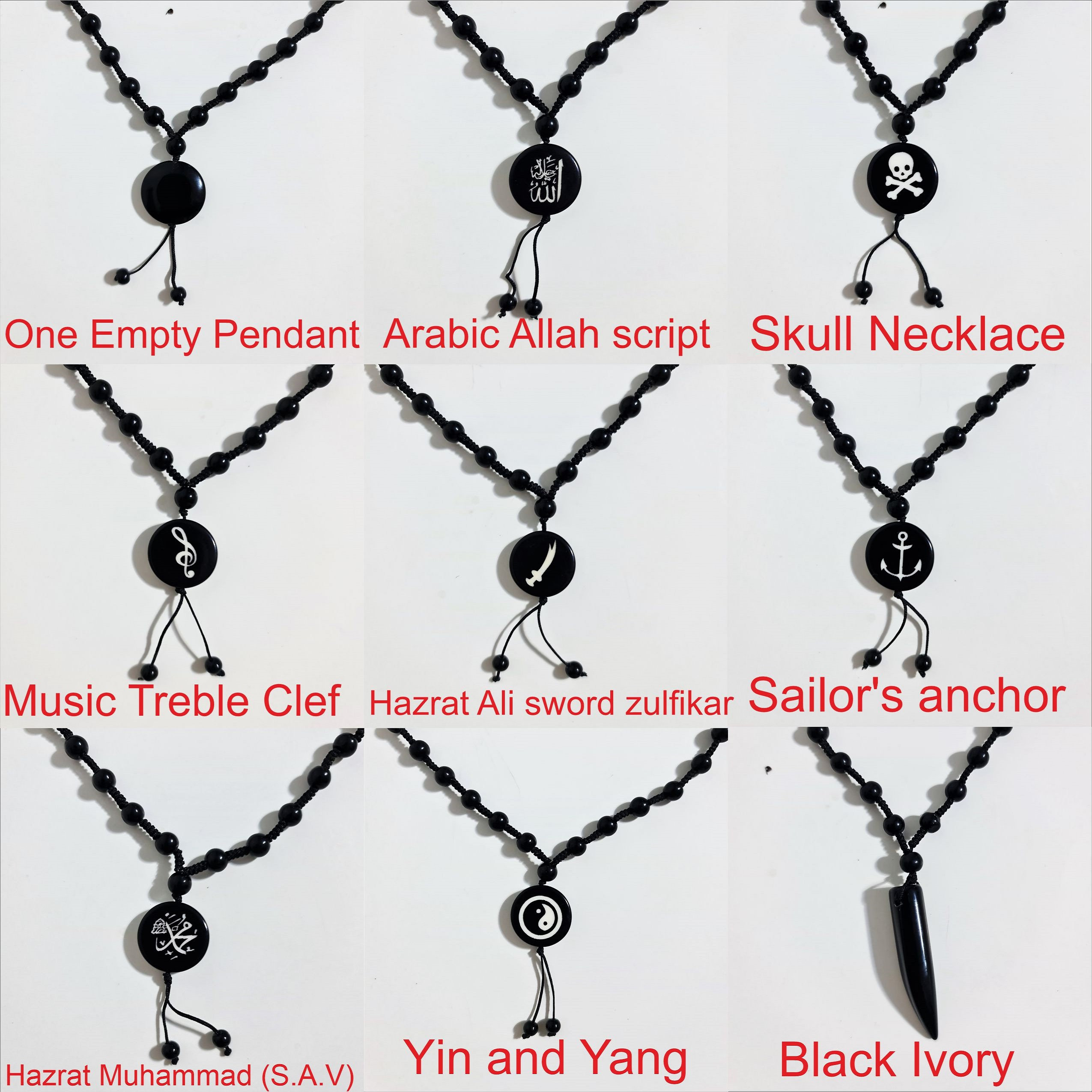 İslamic Calligraphy Men's Necklace, Custom Men's Black Onyx Stone ...