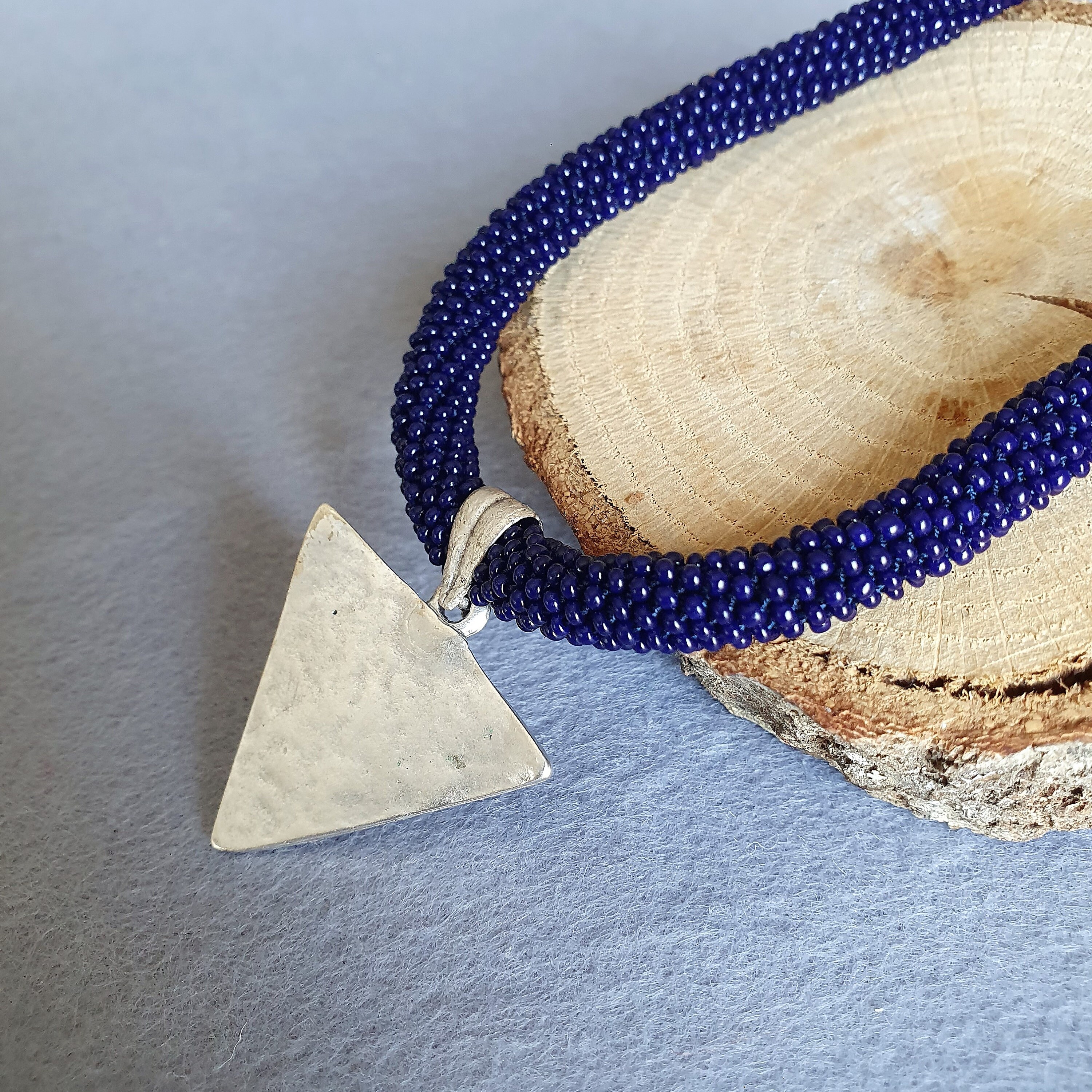 Mens Boho Beaded Crochet Choker Triangle Amulet Pendant - Etsy