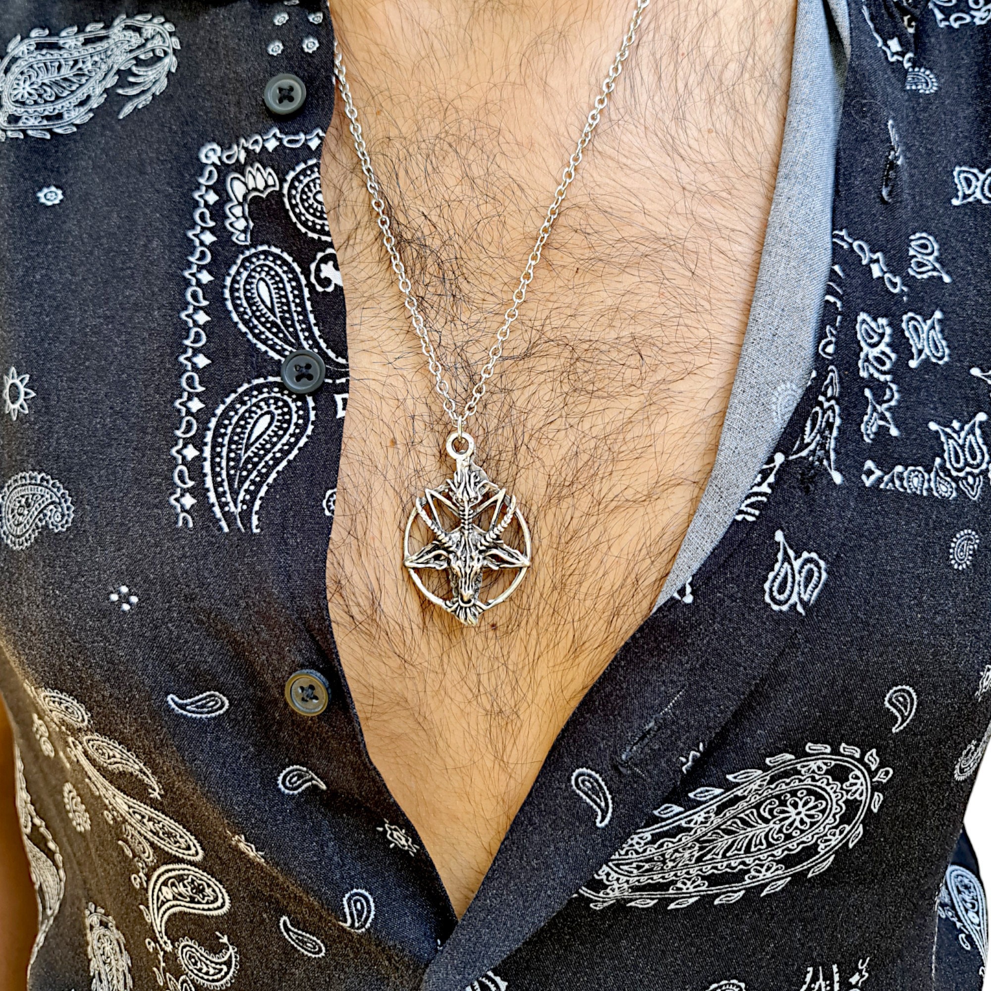 Satanic Baphomet Inverted Pentagram Necklace, Gothic Vintage Amulet ...