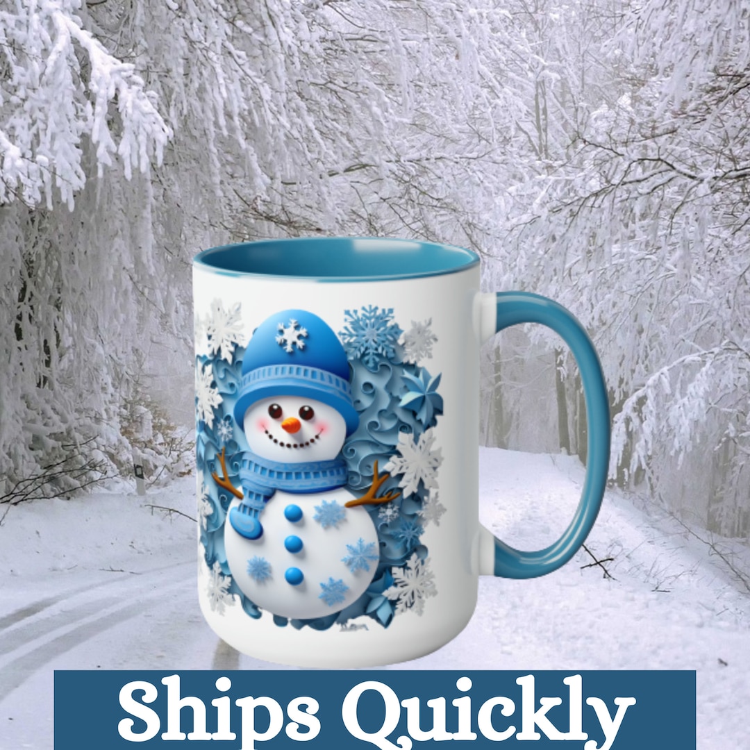 Snowman Mug, Christmas Mug, Blue Snowman Mug, Vintage Snowman Coffee ...
