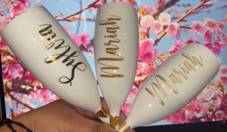 Personalize White Champagne Flutes for Brides, Bridesmaids, Wedding ...