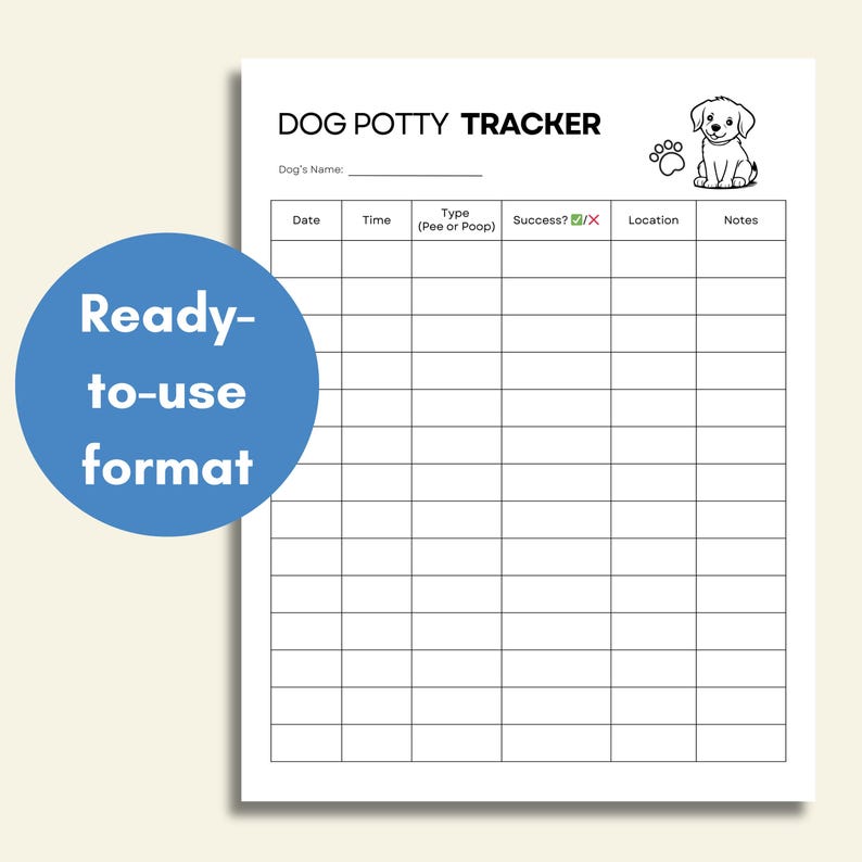 Printable Dog Potty Tracker Sheet, Instant Download, 8.5x11 PDF - Dog ...