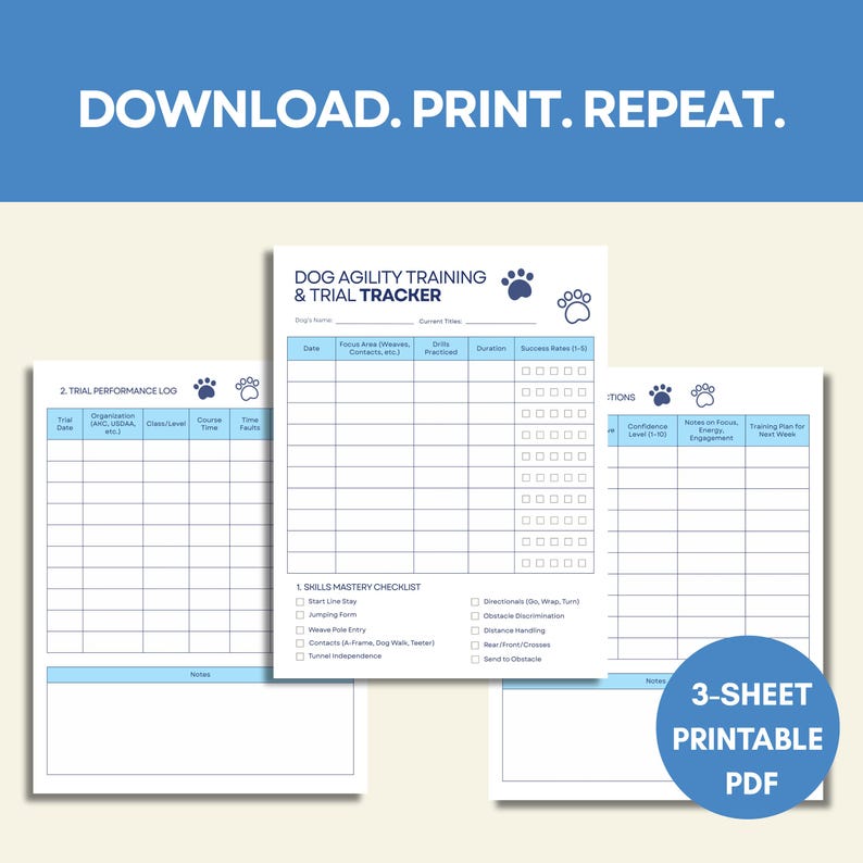 Dog Agility Training Tracker: Printable PDF Planner (8.5x11) - Etsy