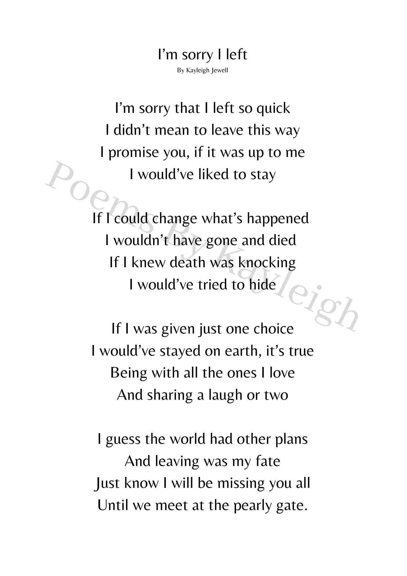 I'm Sorry I Left Poem - Digital Downlaod - Etsy