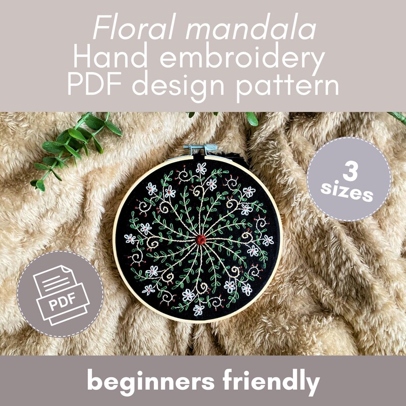 Floral Mandala Hand Embroidery PDF Pattern for Beginner - Stick and ...