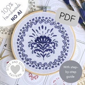 Printable Stick and Stitch Pattern - Blue Flower Design for Hand ...