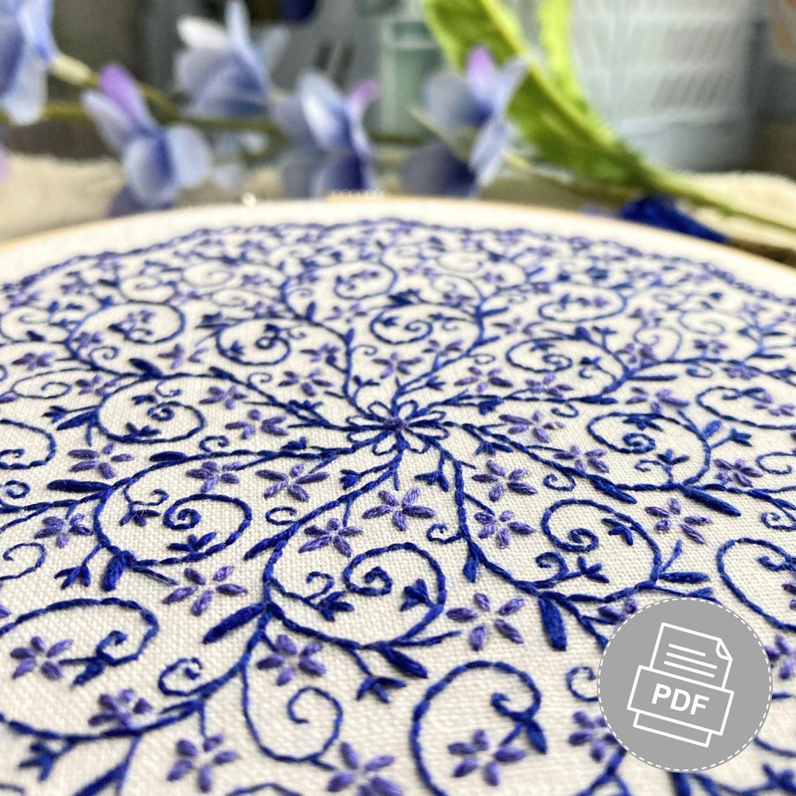 Blue Delft Mandala Embroidery Pattern: Stick and Stitch (PDF Download ...