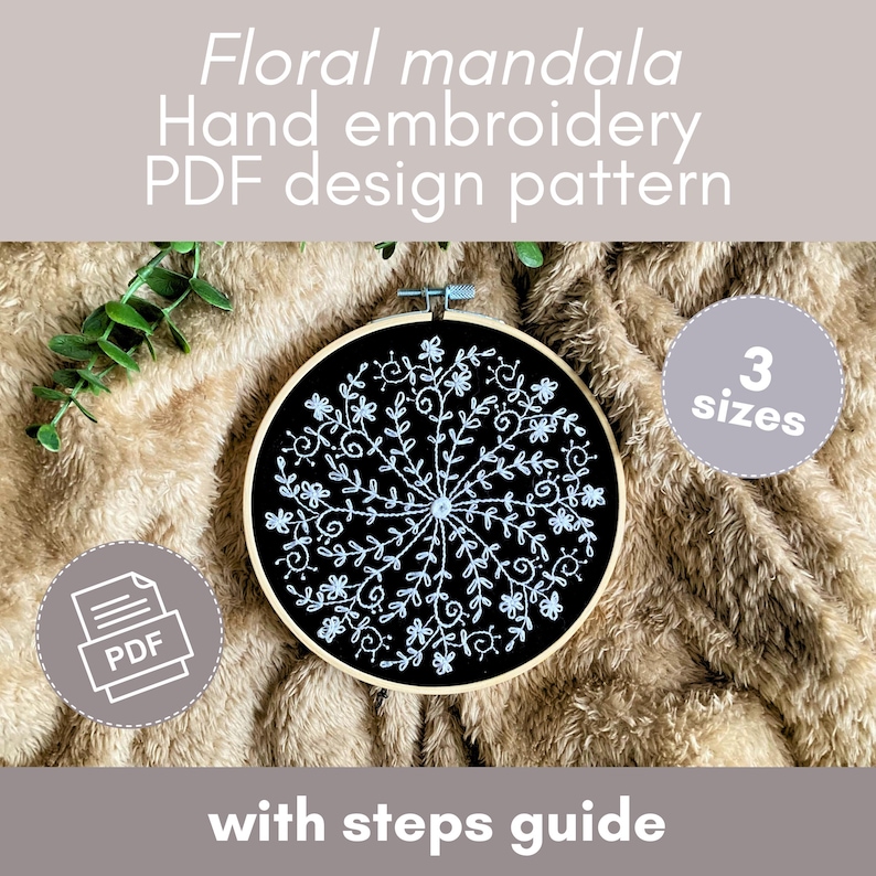 Floral Mandala Hand Embroidery PDF Pattern for Beginner - Stick and ...