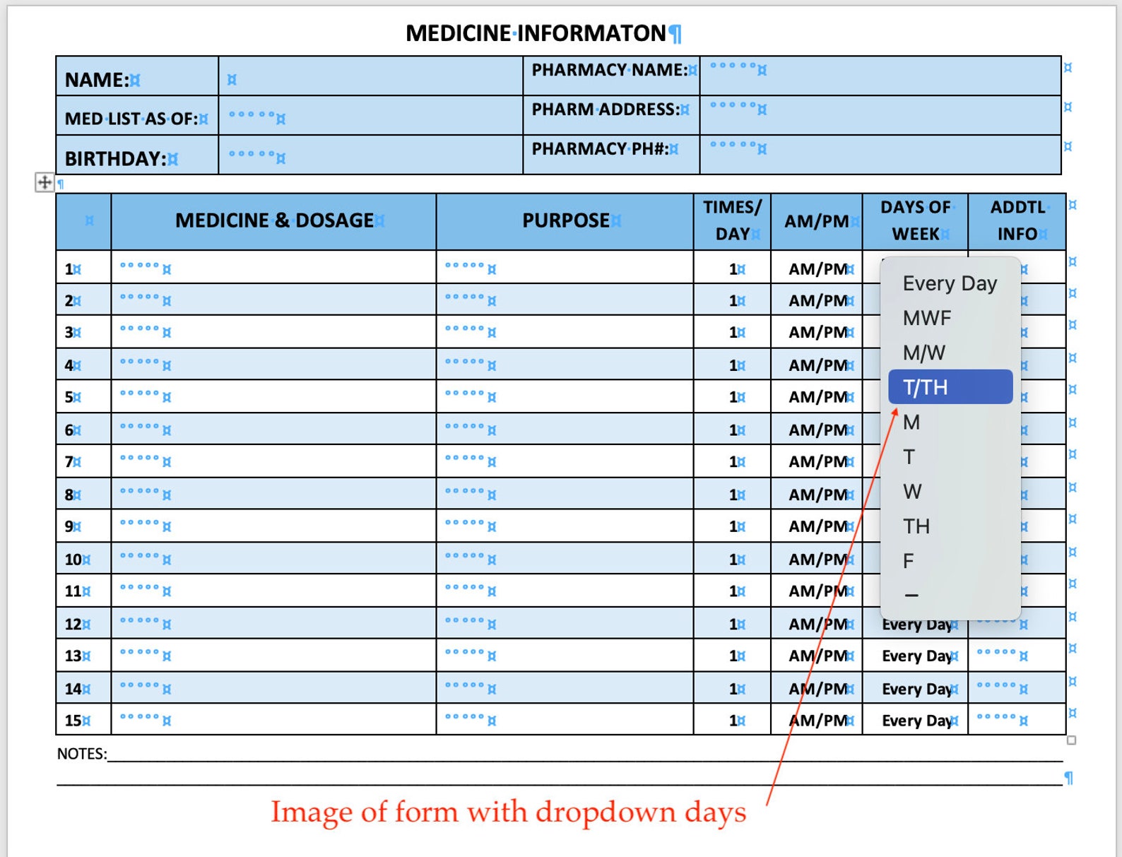 Medicine List Fill in Form for WORD or Printable - Etsy