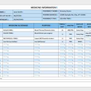 Medicine List Fill in Form for WORD or Printable - Etsy