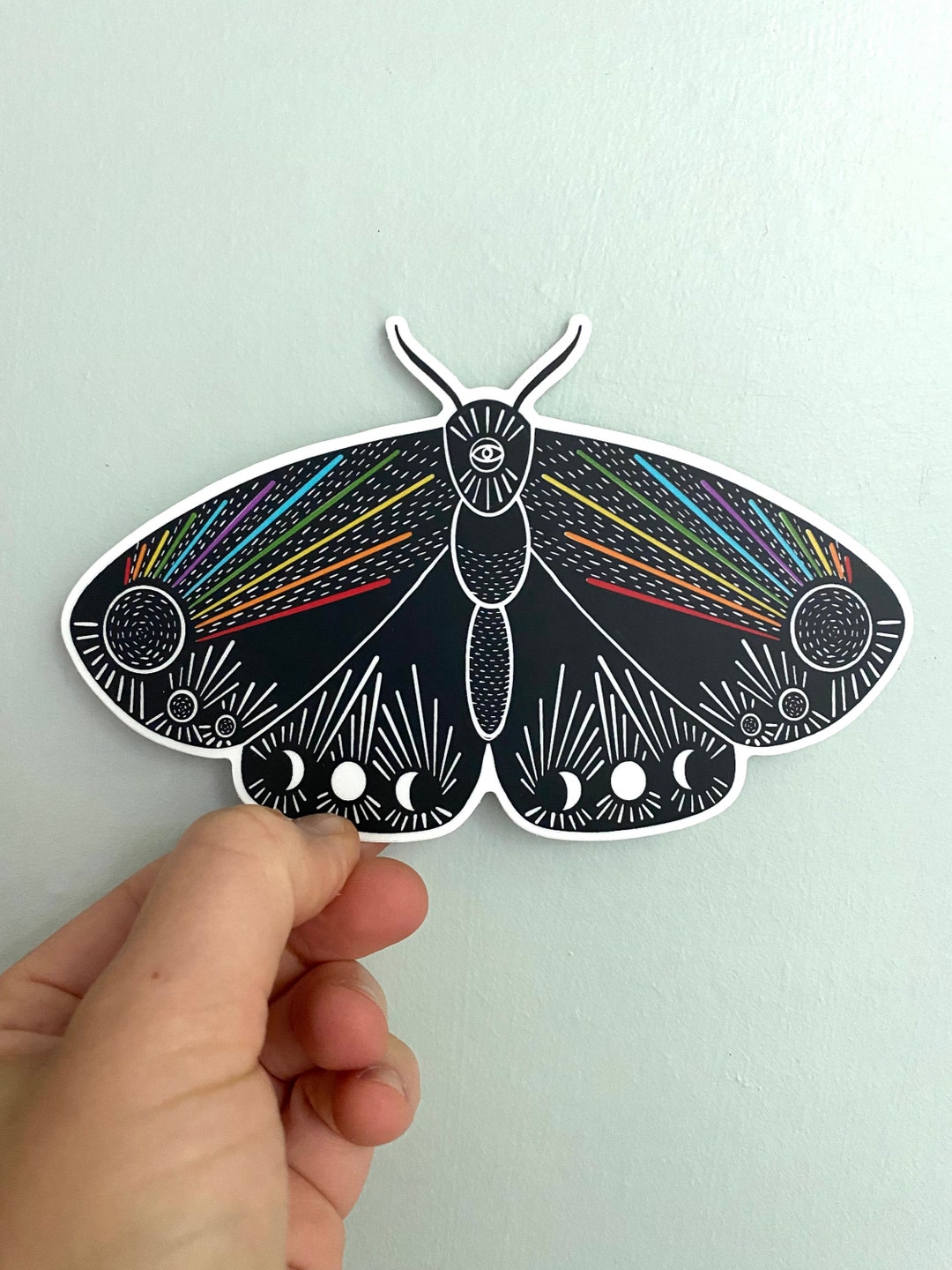 Rainbow Pride Moth Sticker With Moon Phase & Eye; Laptop Decal, Bumper ...