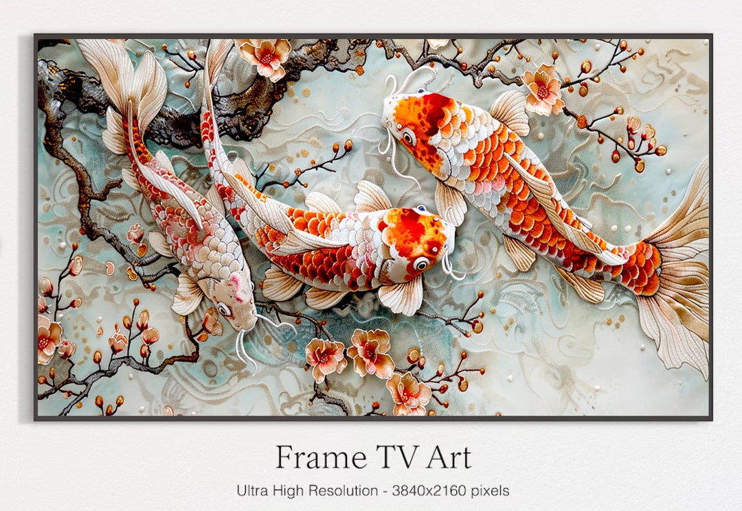 Koi Fish Frame Tv, 3D Koi Fish Embroidery Art for Samsung Frame TV, Koi ...