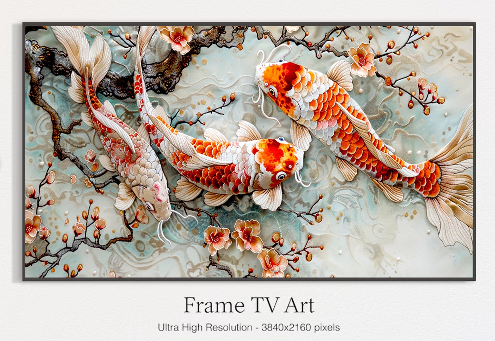 Koi Fish Frame Tv, 3D Koi Fish Embroidery Art for Samsung Frame TV, Koi ...