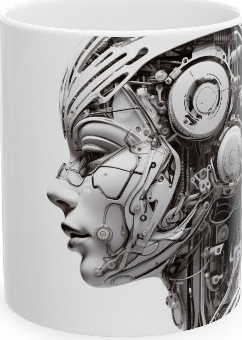 Female Cyborg Ceramic Mug, Cybernetic Woman, Futuristic Art, Cyberpunk ...
