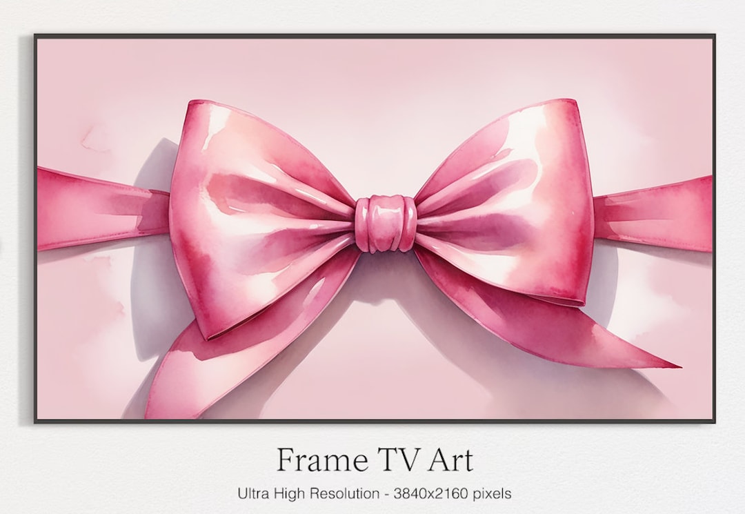 Pink Bow Frame TV Art, Pink Bow Samsung Frame TV, Stylish Watercolor ...