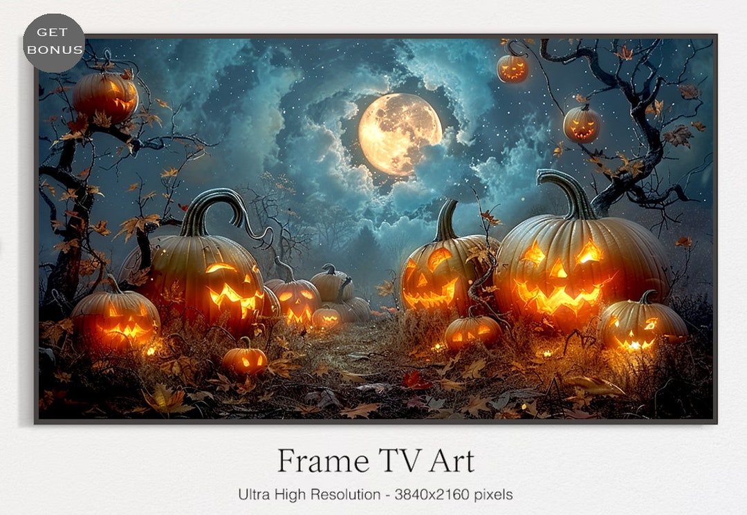 Halloween Pumpkins Frame TV, Halloween Pumpkin Patch Under a Full Moon ...