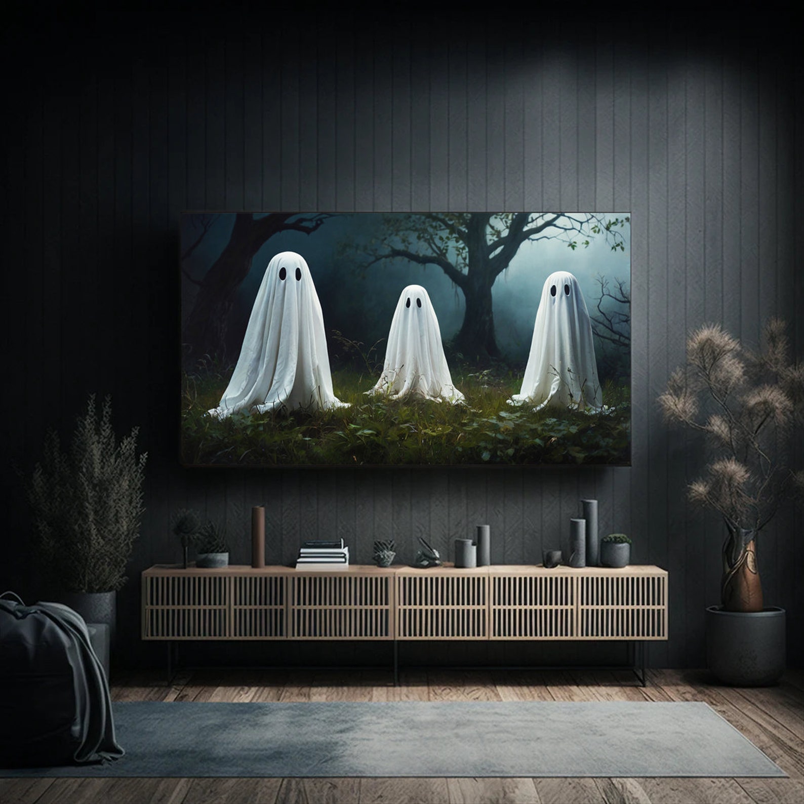 Eerie Ghosts in Woods Frame TV, Ghosts Frame TV, Halloween Ghosts Frame ...