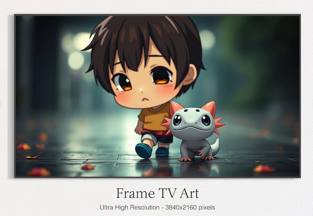 Chibi Kid With His Axolotl, Chibi Frame TV, Chibi Samsung TV Art ...