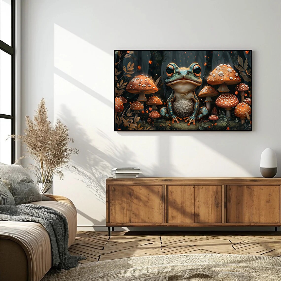 Frog Frame Tv, Enchanting Forest Frog With Mushrooms Frame TV Art ...