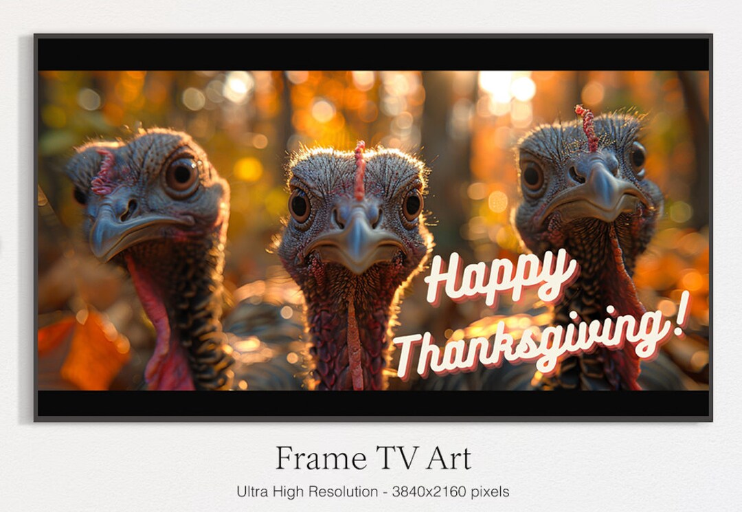 Three Turkeys Thanksgiving Frame TV Art: Festive Digital Download - Etsy