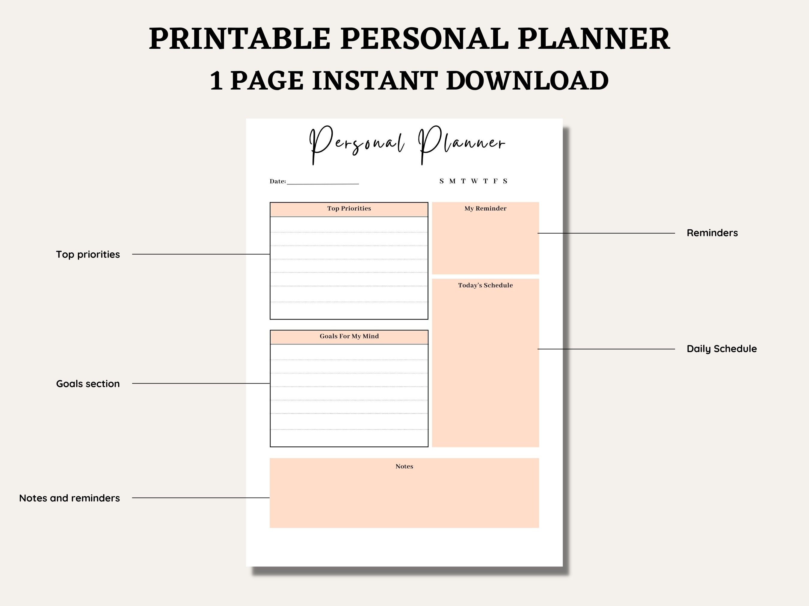 Personal Planner Printable Personal Planner Priorities - Etsy