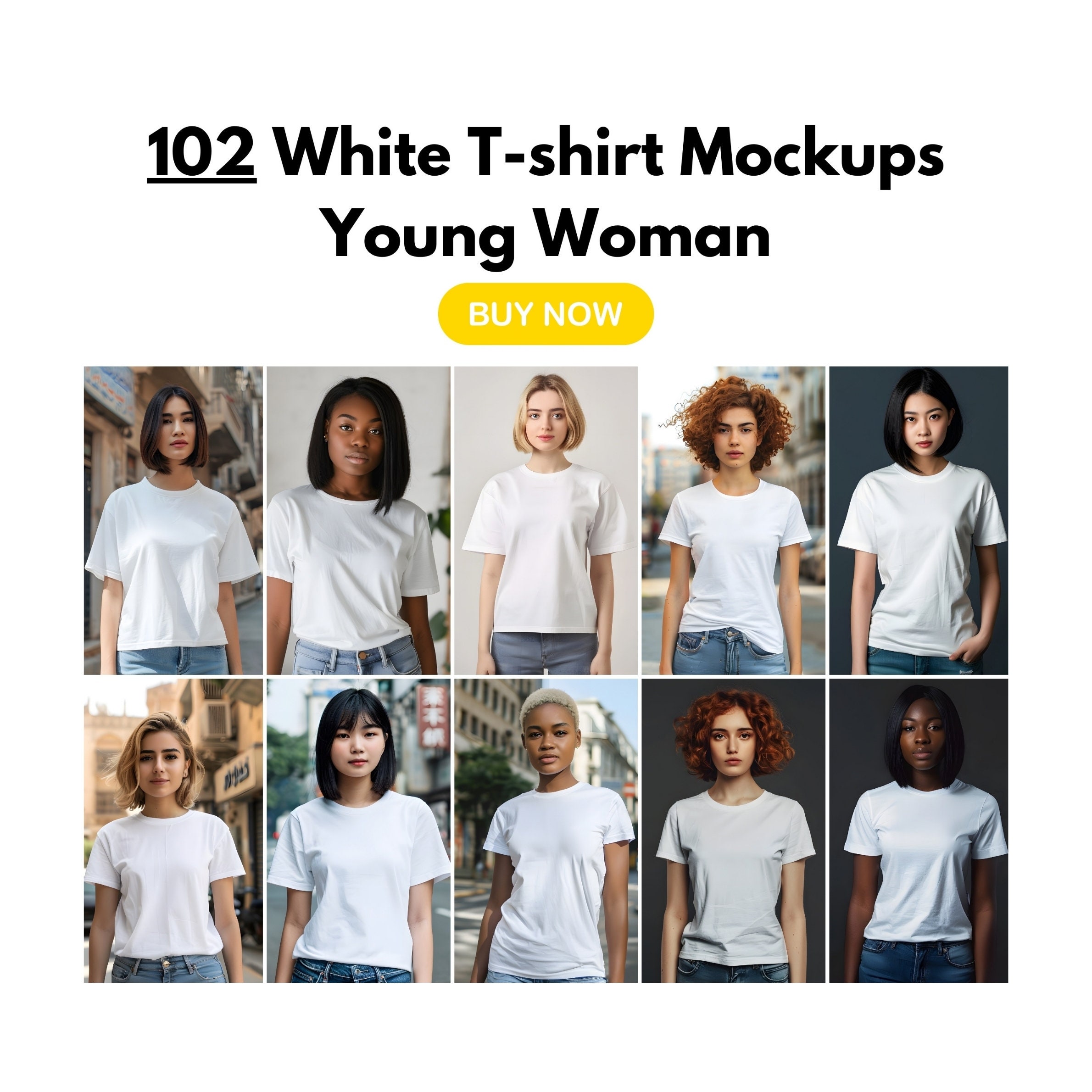 White T-shirt Mockup Bundle for Young Woman, T-shirt Design Showcase ...